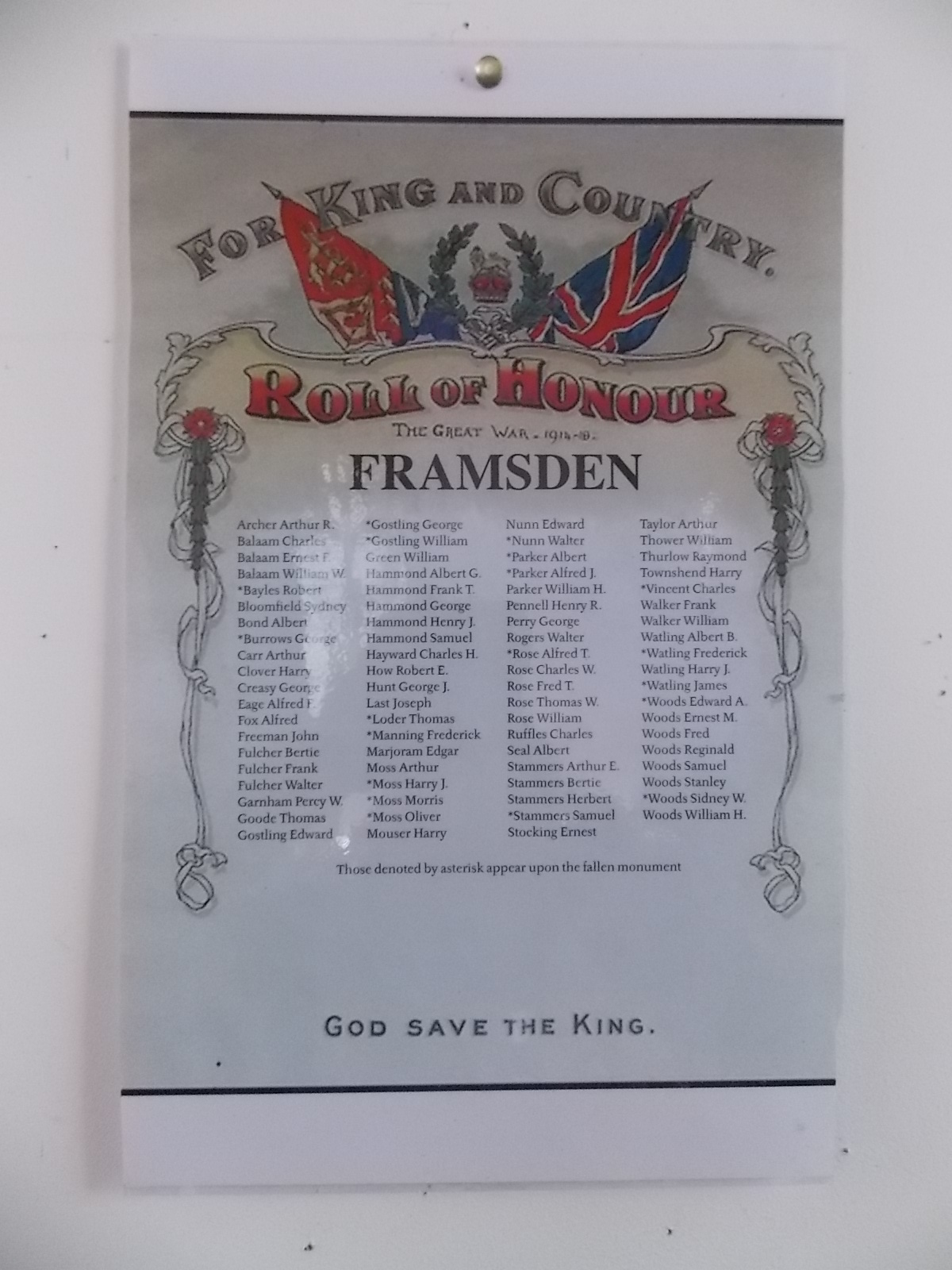 FRAMSDEN ROLL OF HONOUR