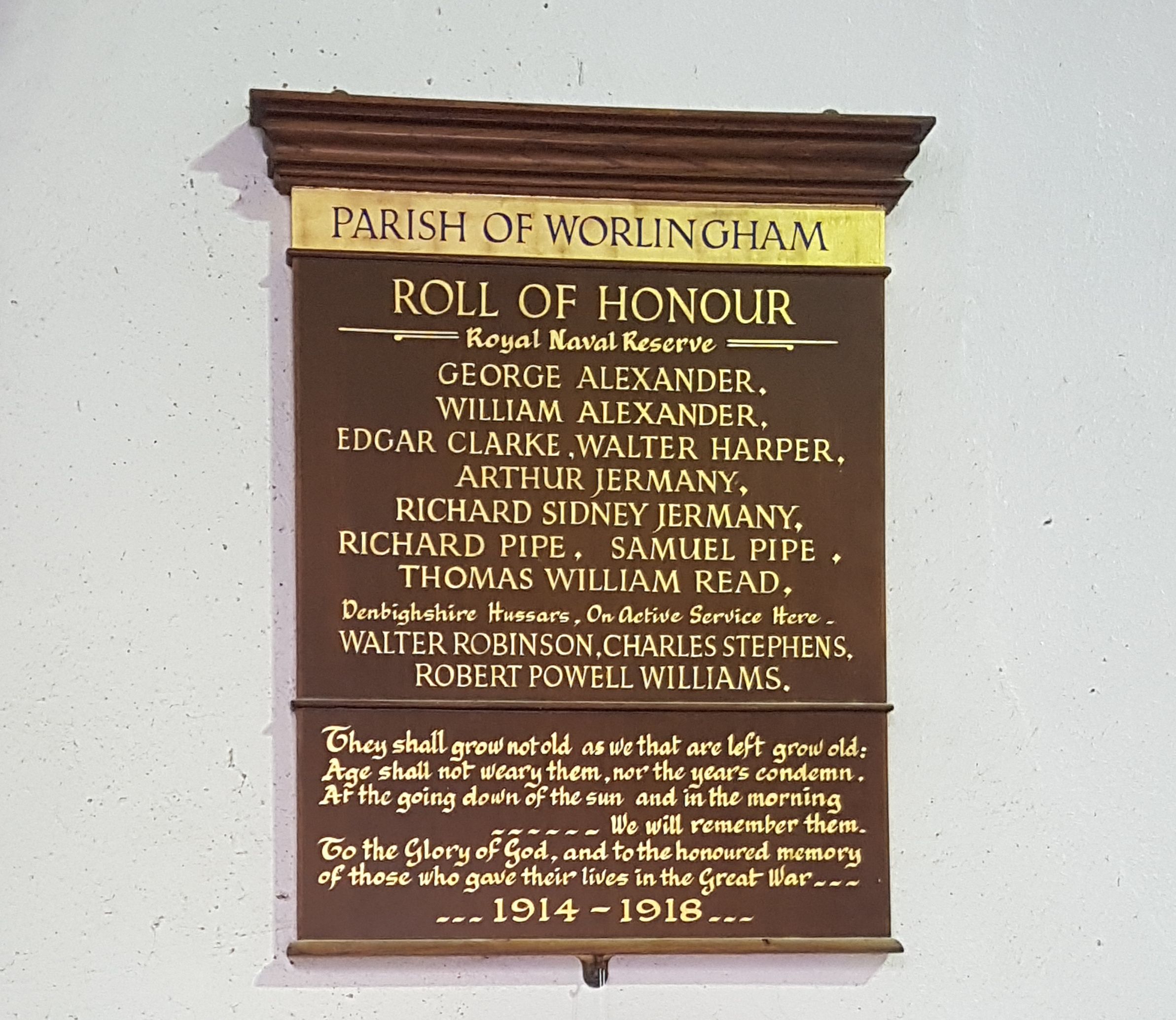 Parish of Worlingham Roll of Honour 1914-18 War