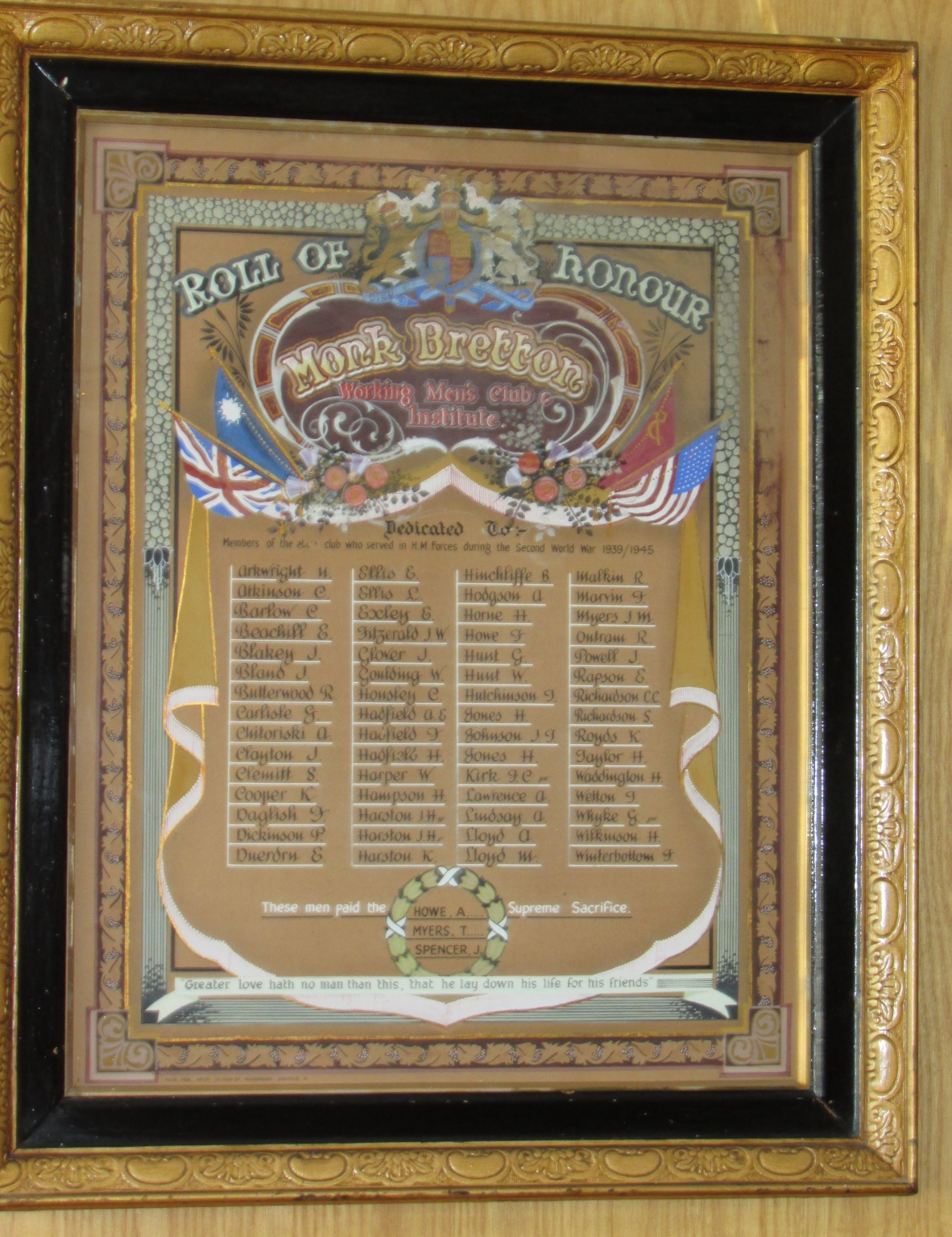Monk Bretton Working Mens' Club Roll of Honour