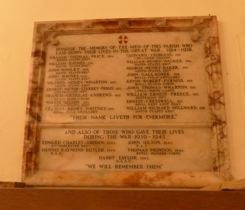 Trysull All Saints Church Roll of Honour