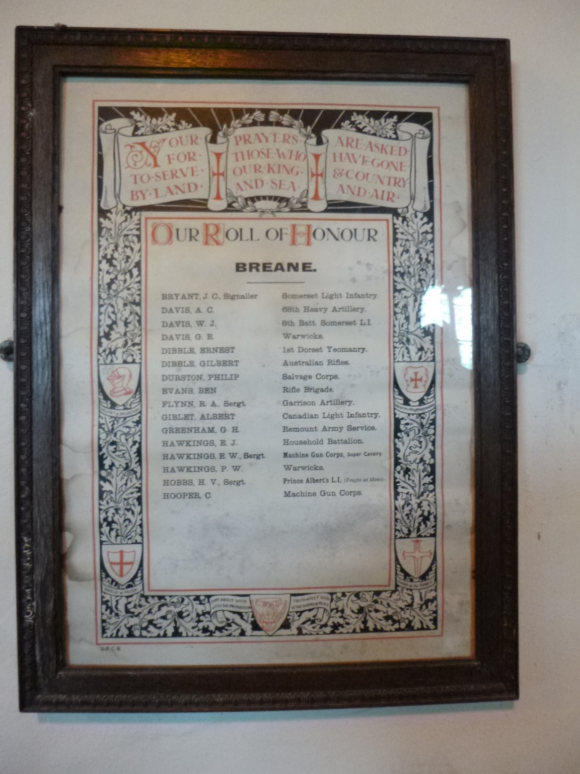 Brean roll of honour WW1
