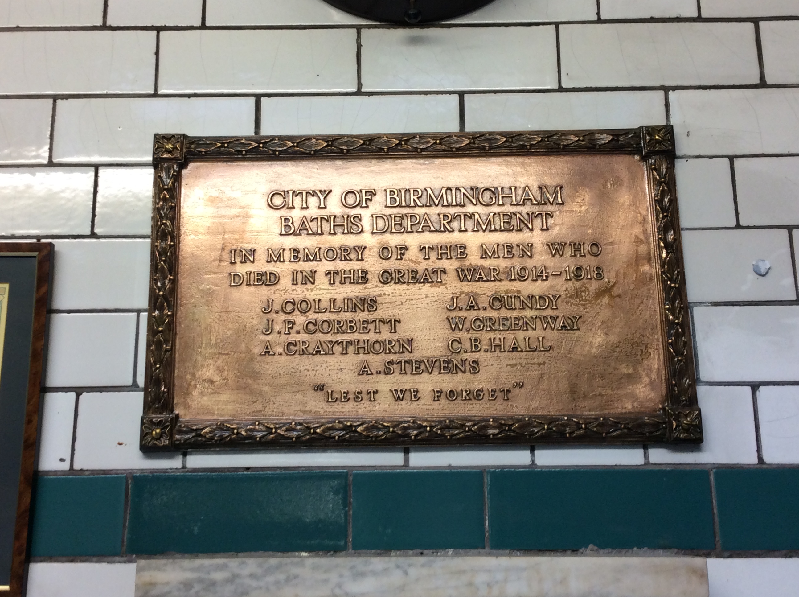 City Of Birmingham Baths Department WW1