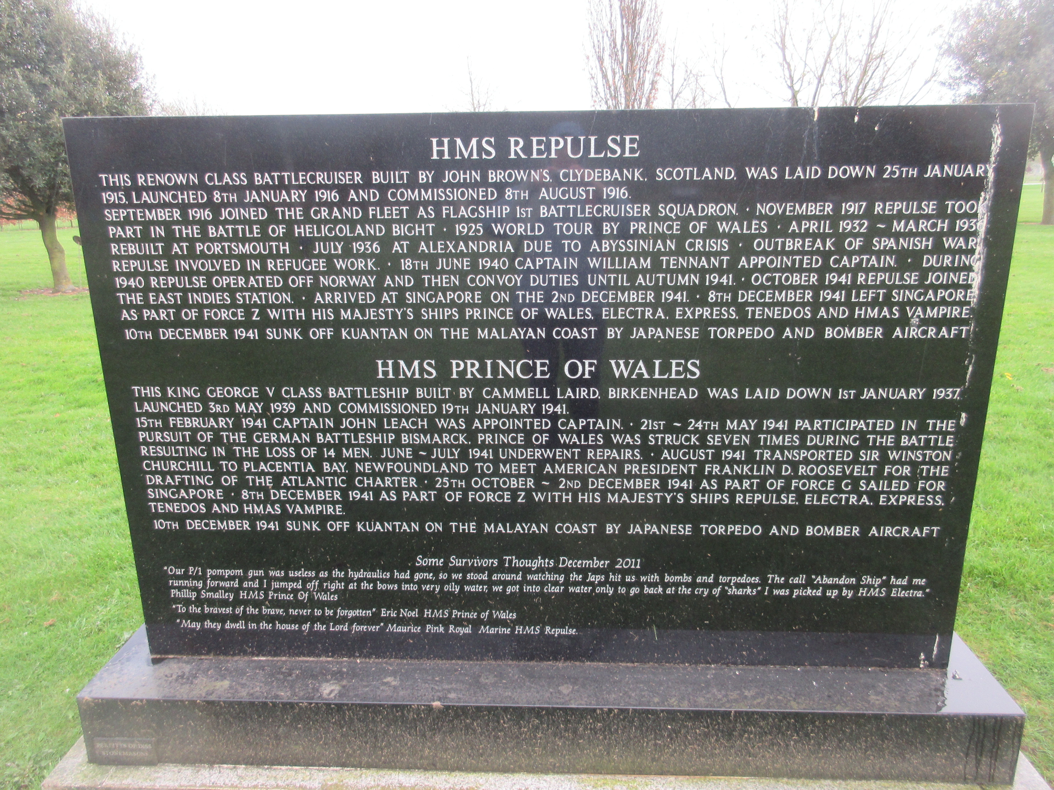 HMS THe Prince of Wales and HMS Repulse Memorial - War Memorials Online