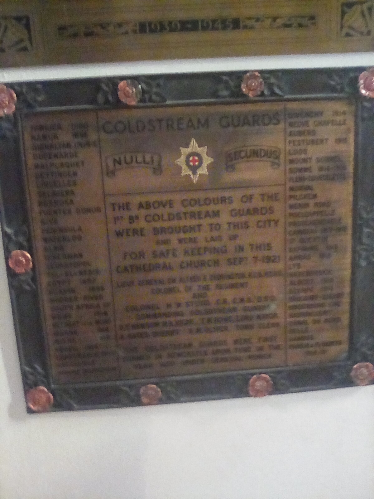 1st Battalion, Coldstream Guards, Colour and Plaque