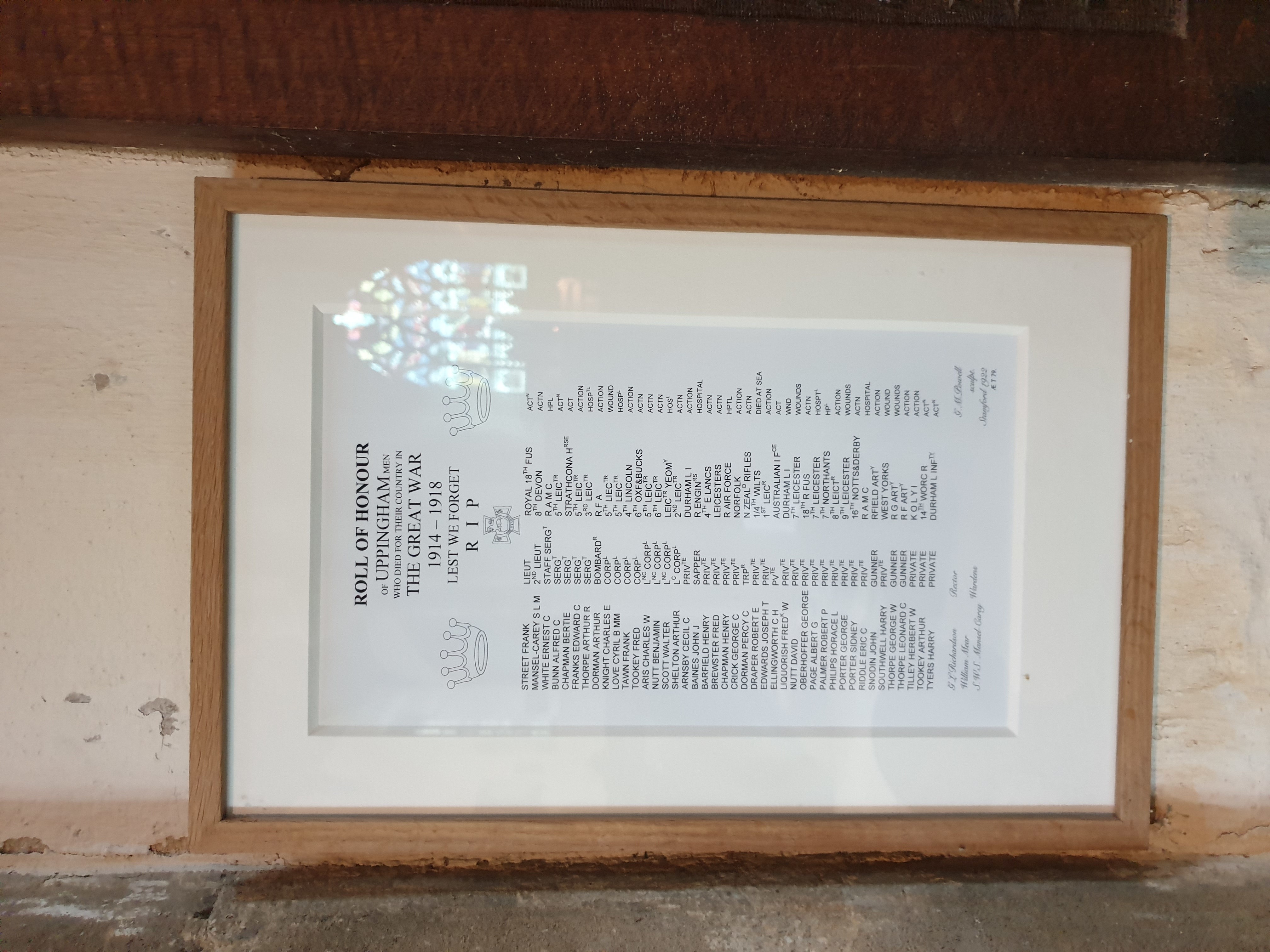 Men of Uppingham WW1 Board