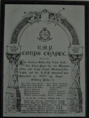 Royal Military Police, Inkerman Barracks Corps Chapel Tablet