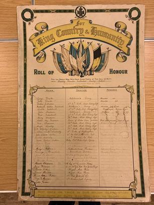 Bradley Primitive Methodist Church Sunday School WW1 Roll of Honour