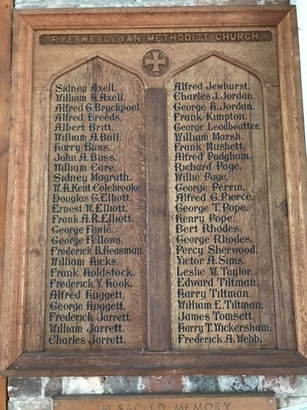 World War 1 Memorial formerly located in Rye Methodist Church